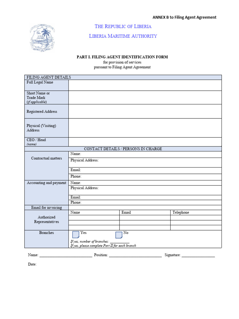 Annex B - Form - Filing Agent - ID - 09 2022 | PDF | Invoice | Service ...