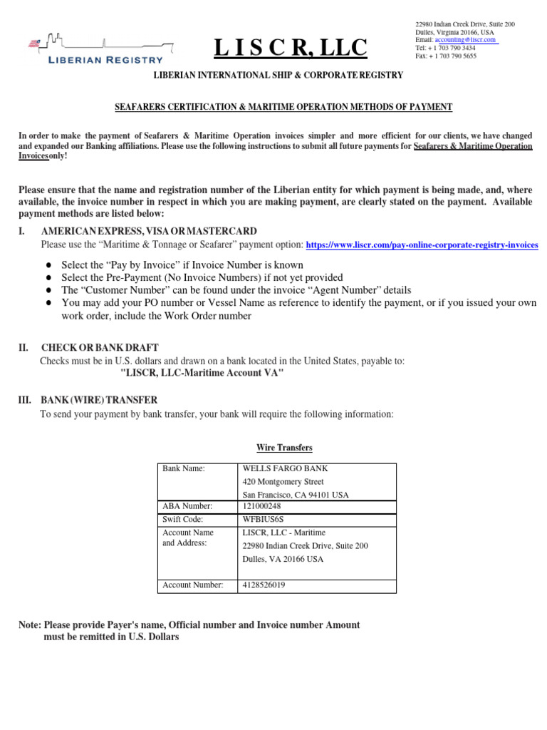 Seafarer Payment Methods Overview | PDF | Payments | Invoice