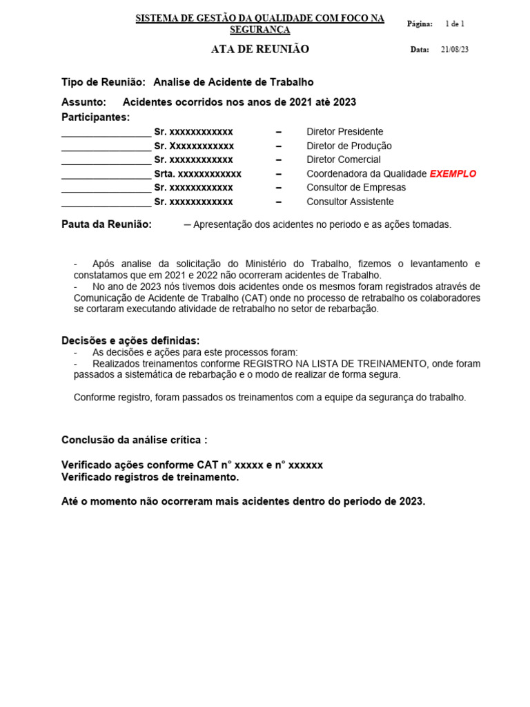1 Ata de Reuniao de Analise Critica | PDF 1 Ata de Reuniao de Analise Critica | PDF