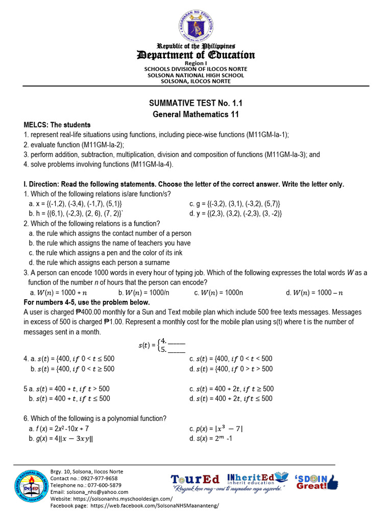 Q1 Summative1 | PDF | Celsius | Mathematics