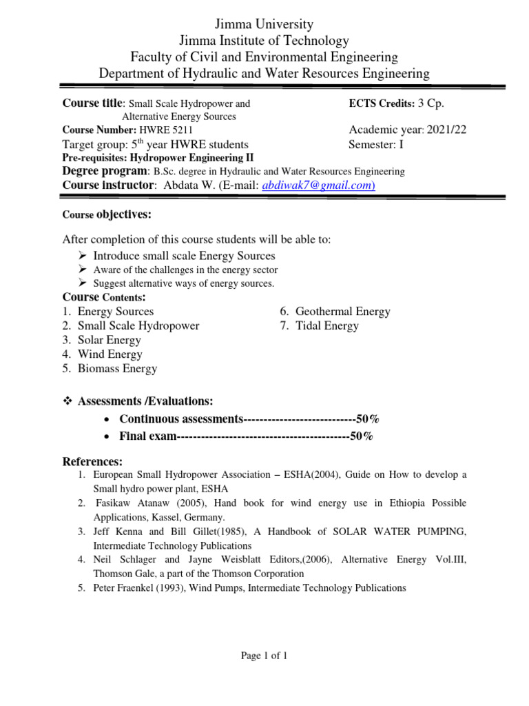 Course - Outline (SSHP and AES) - Hwre | PDF