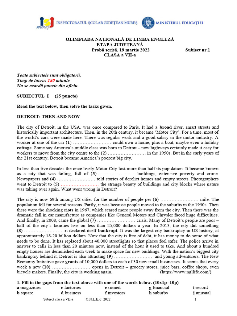 Subiect VII Varianta1 | PDF | Detroit