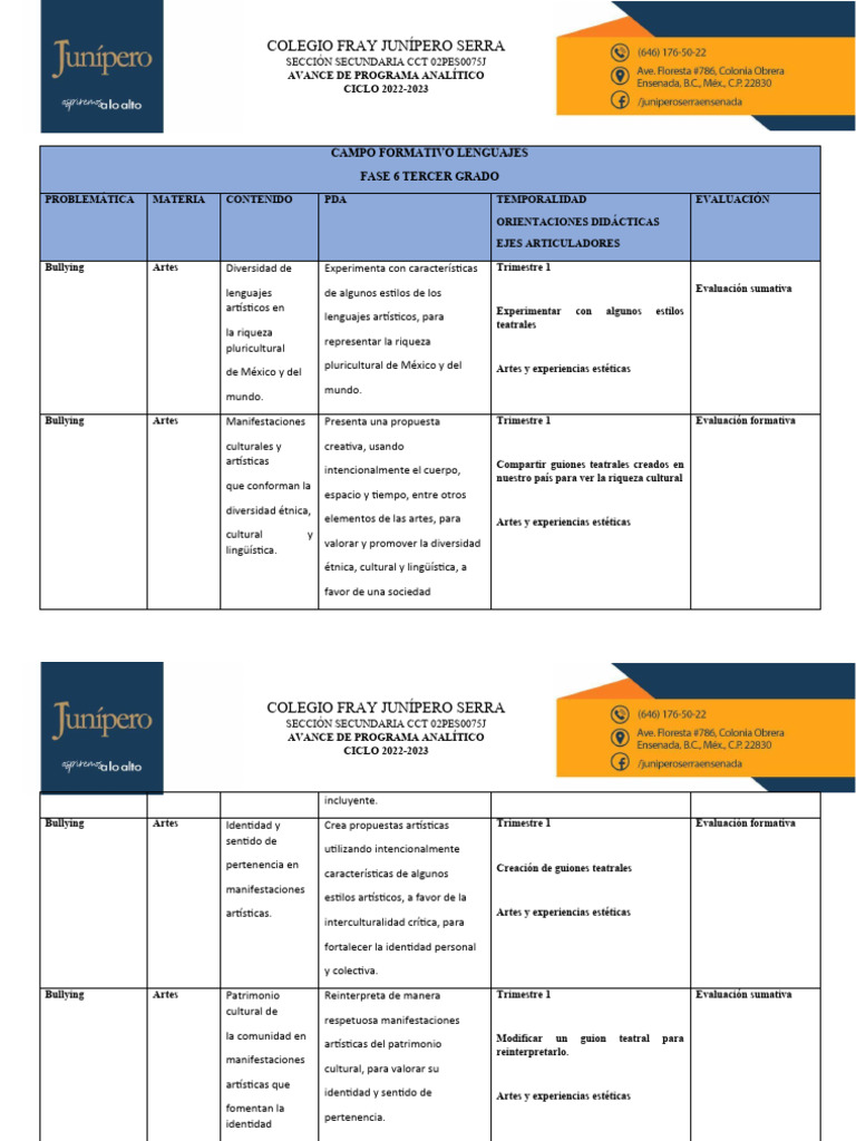 TERCEROS AVANCE PROGRAMA ANALITICO Artísticas | PDF | Estética