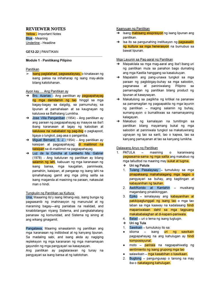 REVIEWER NOTES Hanggang 3 Lang Hehe | PDF
