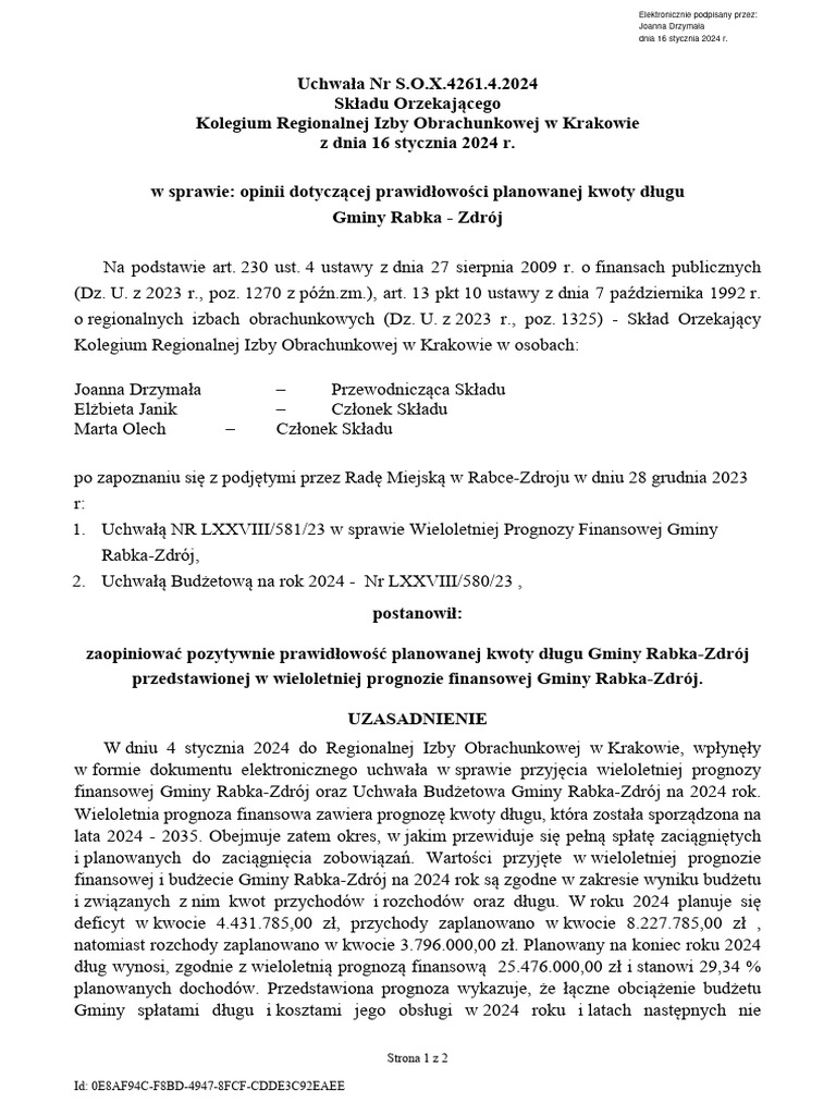 Opinia Znak Sprawy S O X 4261 4 2024 Kolegium Regionalnej Izby