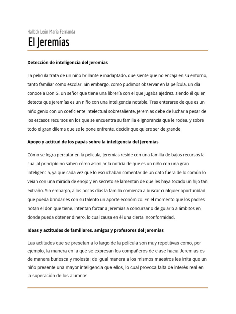 Reflexiones sobre "El Jeremías" | PDF