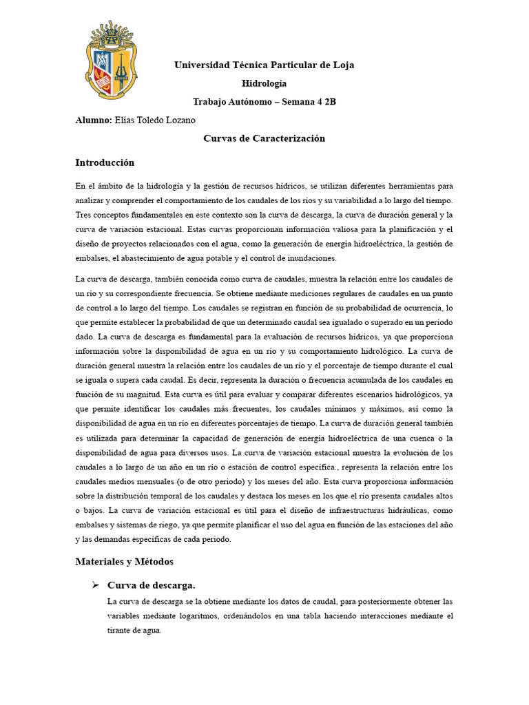 Trabajo Autonomo Semana 4 2B | PDF | Agua | Hidrología