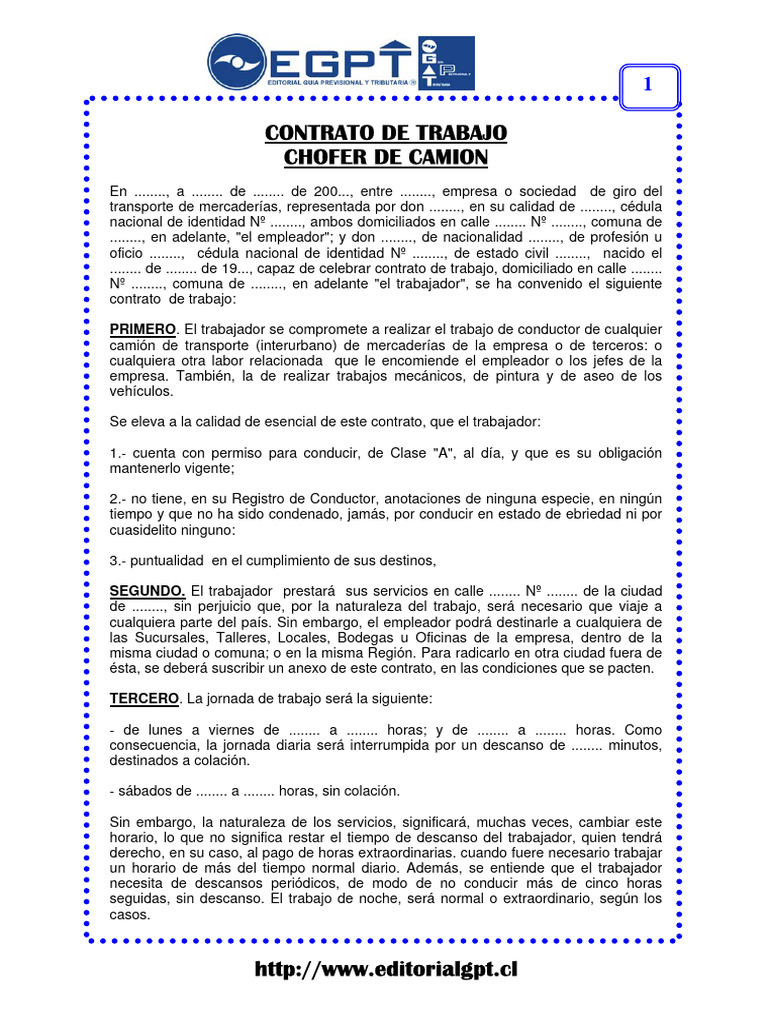 Contrato de Trabajo de Chofer de Camion | PDF | Salario