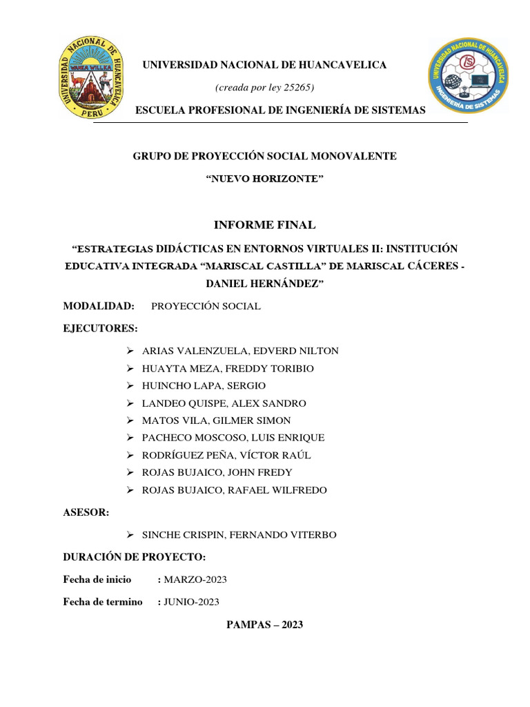 Informe Final-Nh Proyecto 2023 - 1 | PDF | Enseñando | Regulación