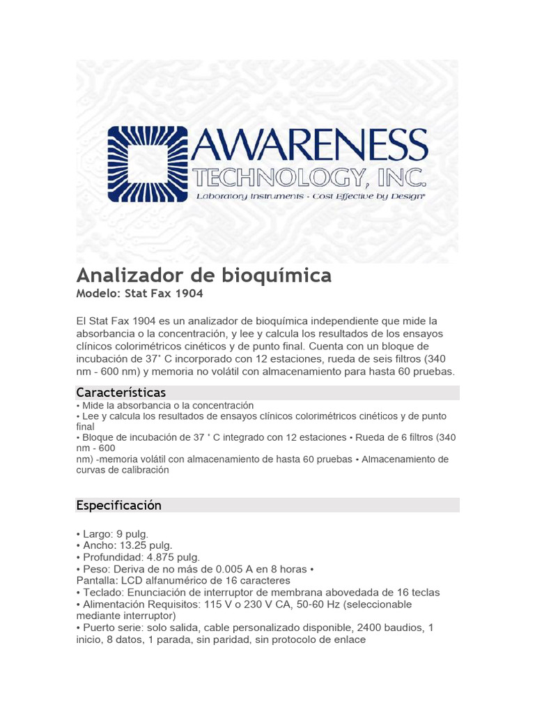 Analizador de bioquímica 1904 star fax | PDF