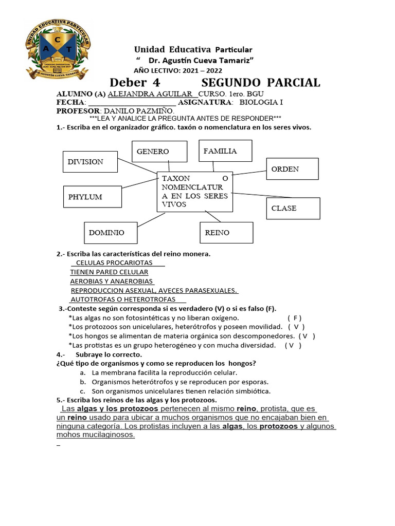 Deber 4 - 1ero - Biologia - Alejandra Aguilar | PDF | Bienestar