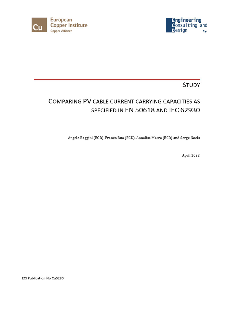Cu0280 - Study - Comparing PV Cable Sizing Standards - v1 | PDF ...