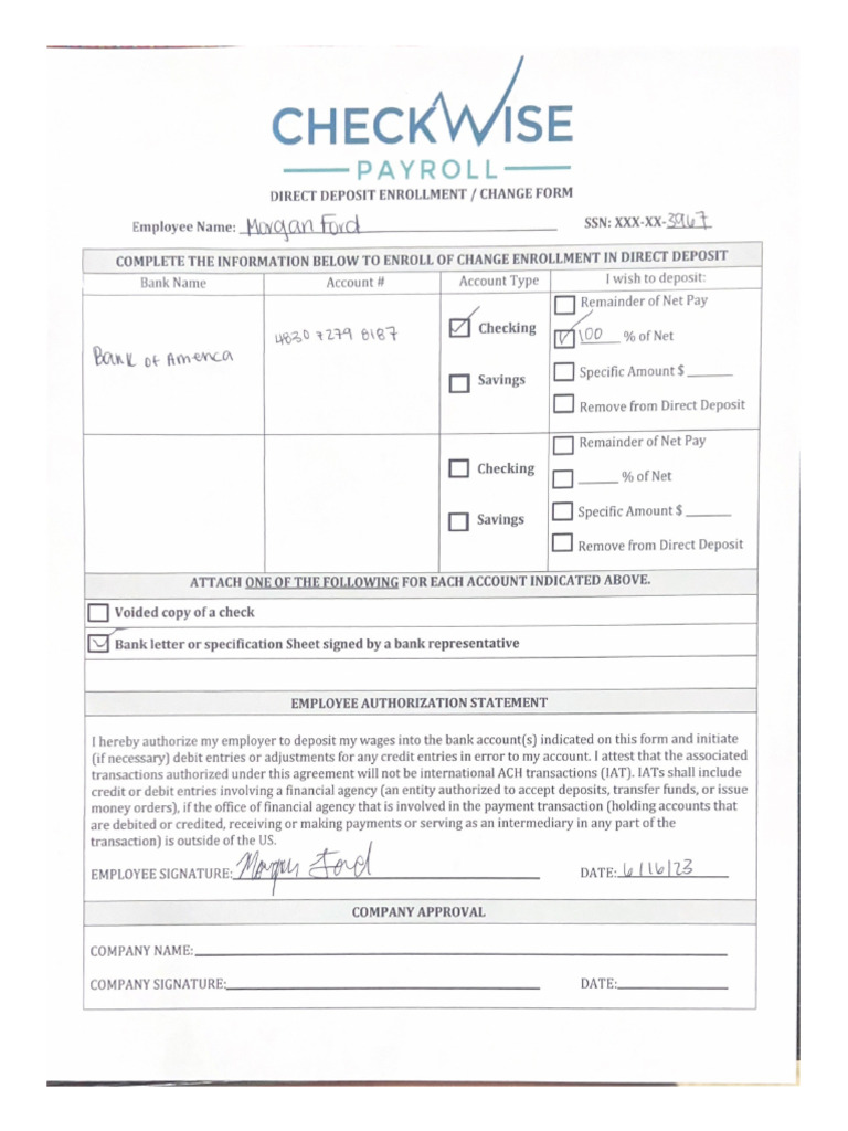Direct Deposit Enrollment - Change Form | PDF