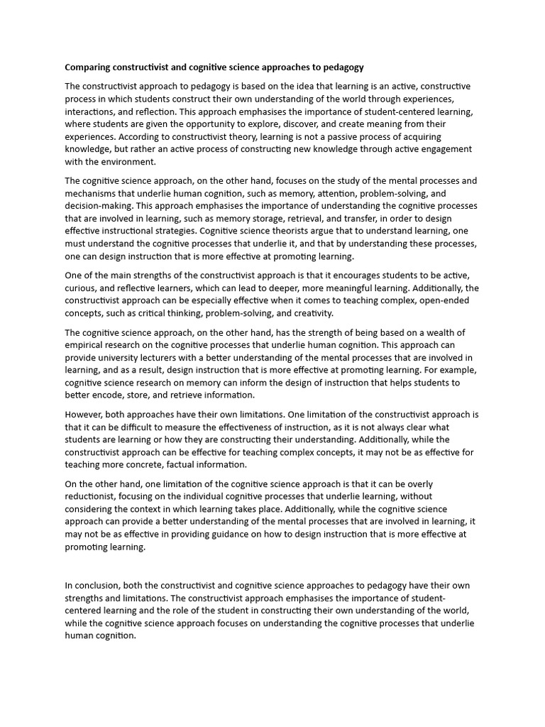 Uitleg Verschil Tussen Cognitivisme en Constructivisme | PDF ...