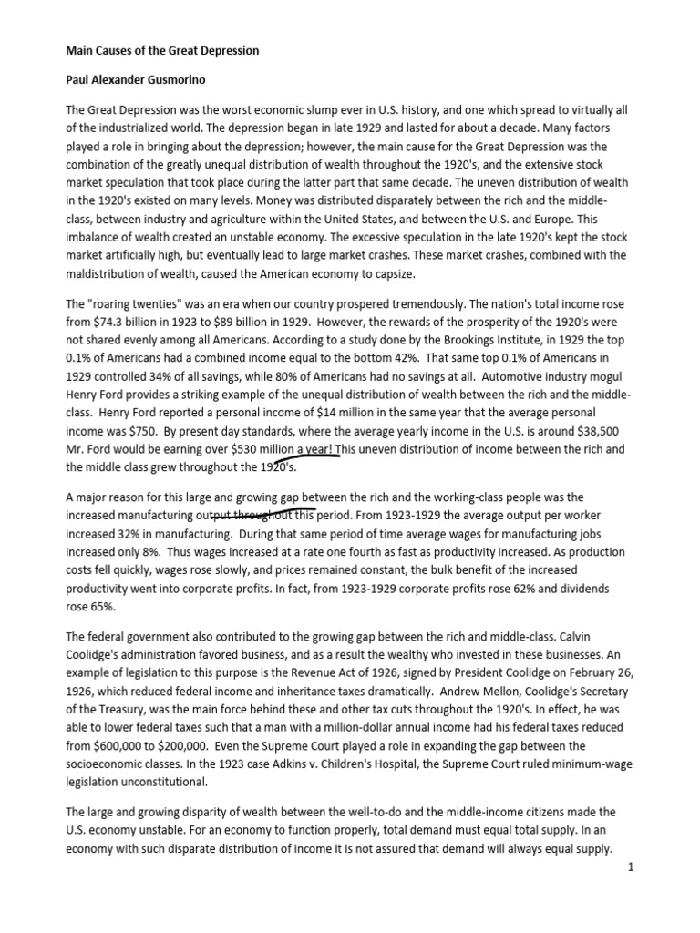 Main Causes of The Great Depression Article 2019 | PDF | Stocks | Wall ...