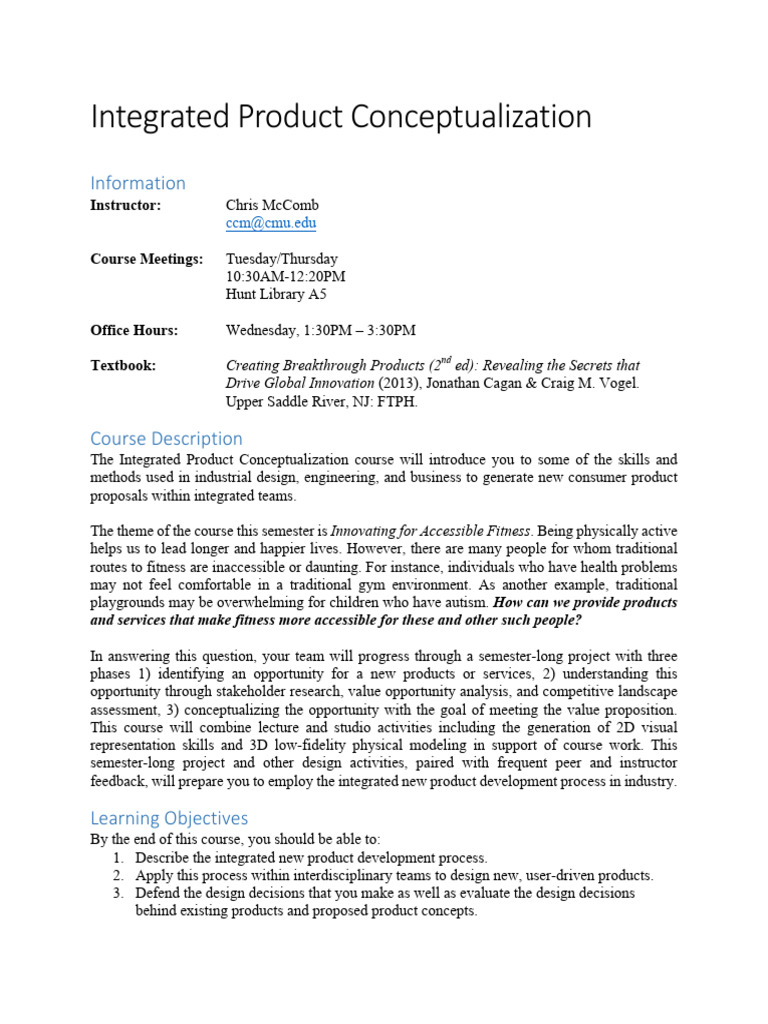 Integrated Product Conceptualization Syllabus | PDF | Psychology | Cognition