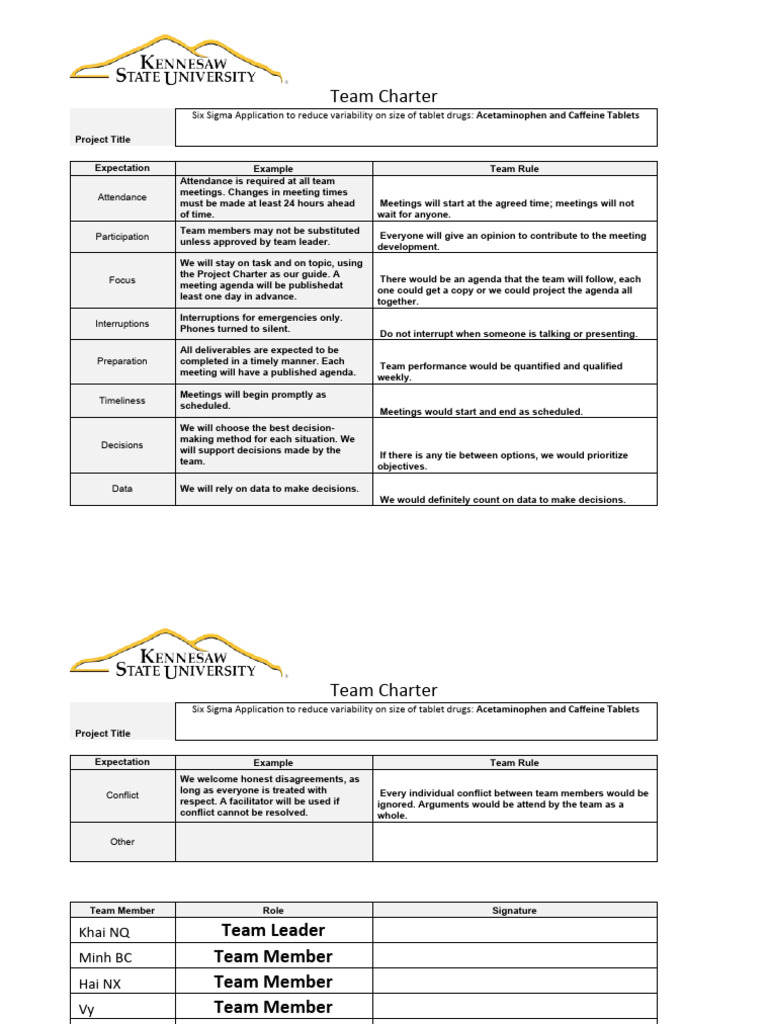 Six Sigma Yellow Belt Team Charter Template | Download Free PDF | Six ...
