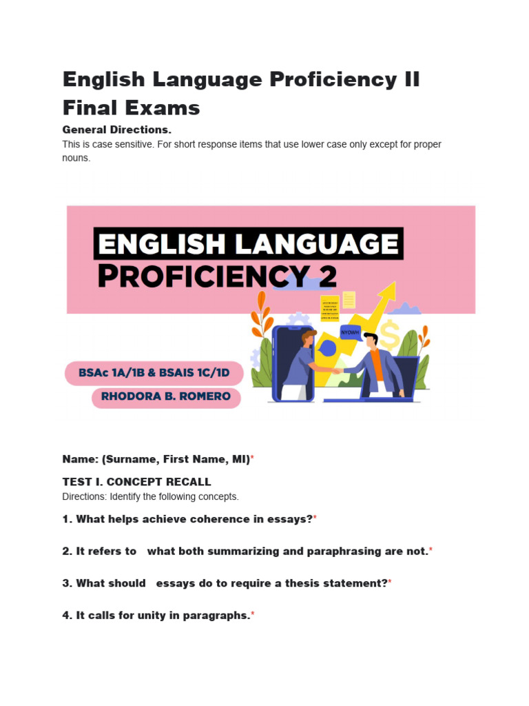 English Language Proficiency II Exam Guide | PDF | Essays | Linguistics
