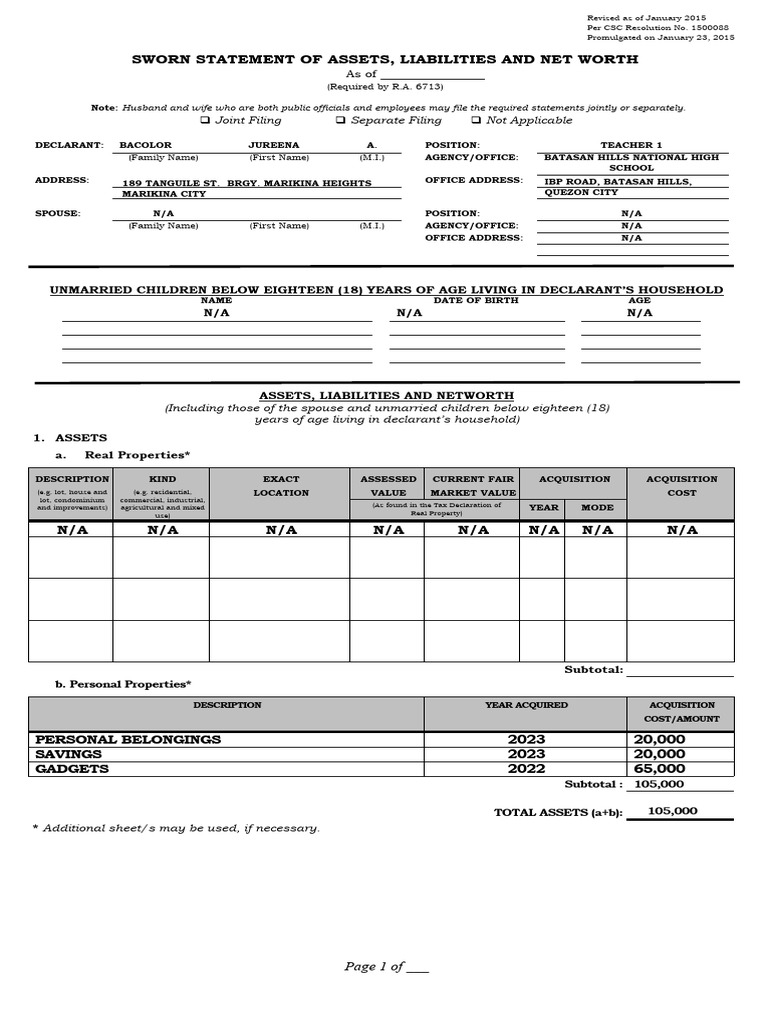 SALN Form | PDF | Net Worth | Business