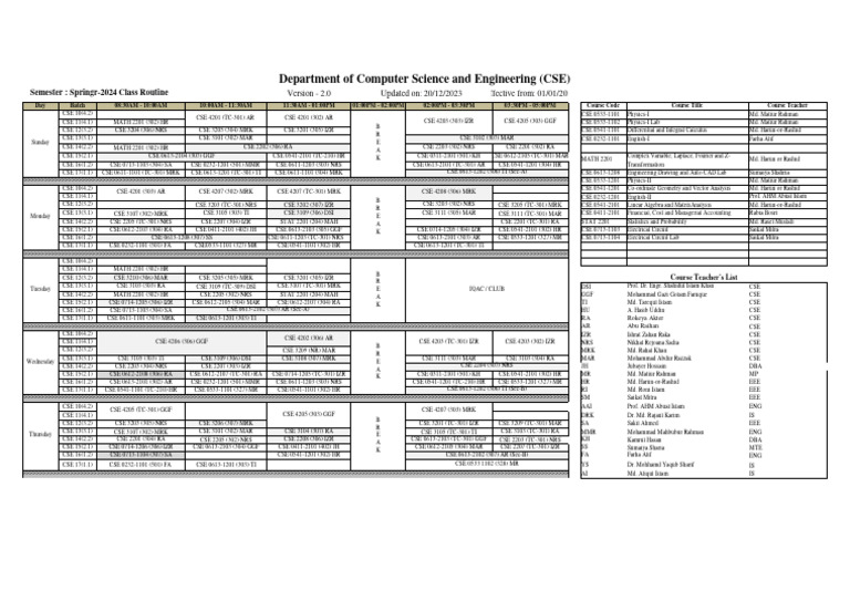 Class Routine Spring 2024 - 02 1 | PDF | Mathematics | Mathematical Physics