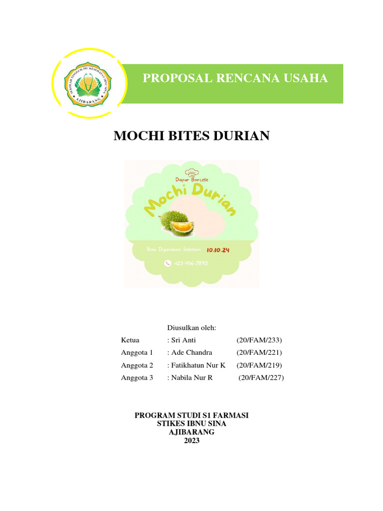 Proposal Usaha Mochi Bites Durian | PDF | Karier & Perkembangan | Bisnis