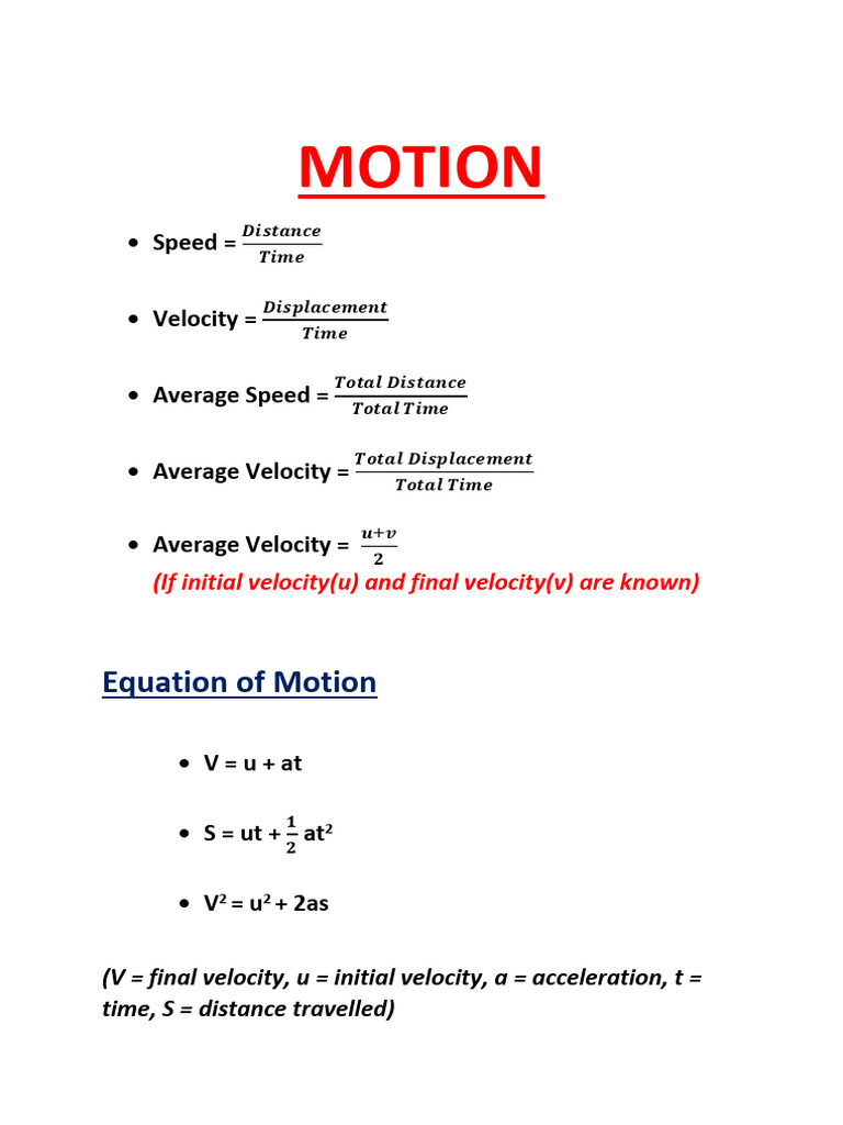 Physics Formulas: Motion, Force, Energy | PDF | Velocity | Acceleration