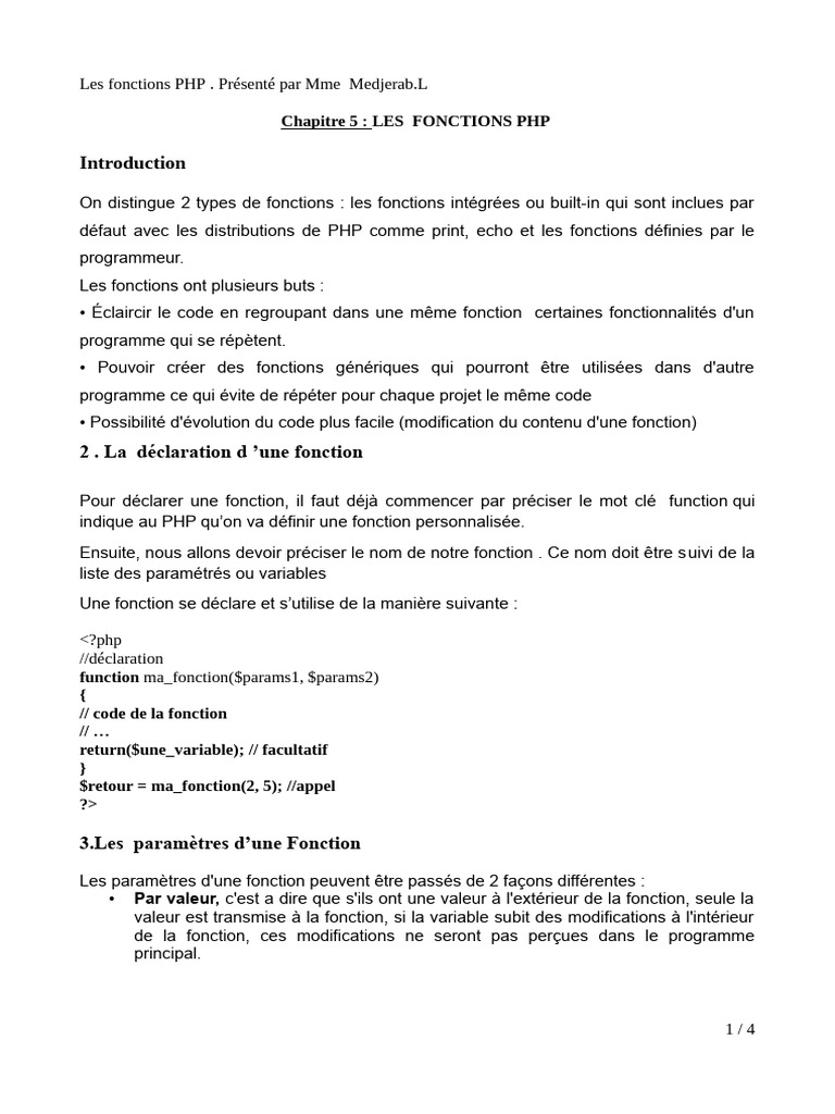 Coursfonctions PHP | PDF | Variable (informatique) | PHP