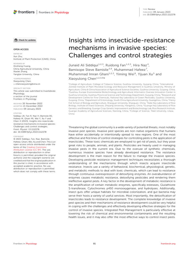 Insights Into Insecticide-Resistance Mechanisms in Invasive Species | PDF | Insecticide | Pesticide