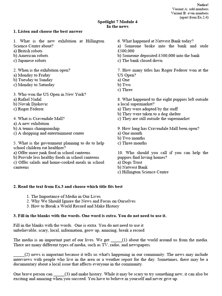 Spotlight 7 Module 4 in The News | PDF | Experience