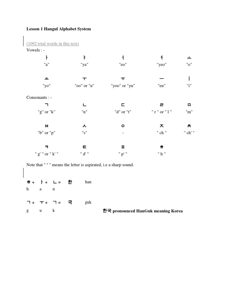 Hangul Alphabet System | PDF | Korean Language | Sentence (Linguistics)
