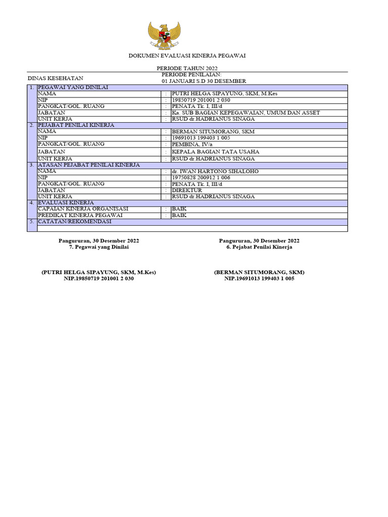 SKP Kasubbag Kepegawaian Umum Dan Asset 2022 | PDF