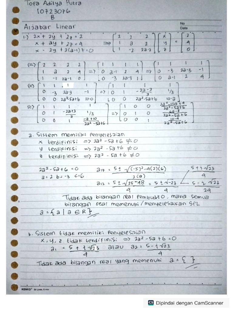 I0723076 - Tofa Aditya Putra - Pengerjaan Ulang UTS Aljabar Linear) | PDF