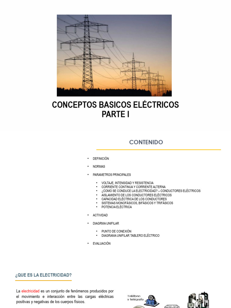 Presentación Conceptos Eléctricos Parte I | PDF | Corriente eléctrica | Energia electrica