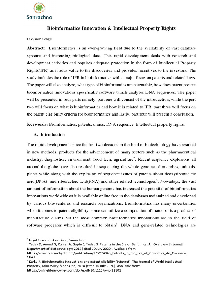Bioinformatics & IPR: A Patent Guide | PDF | Bioinformatics | Nucleic Acid Sequence