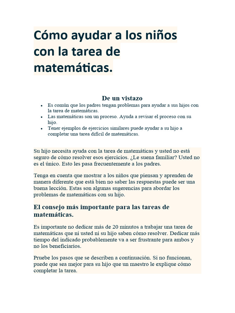 Cómo Ayudar A Los Niños Con La Tarea de Matemáticas | PDF | Matemáticas
