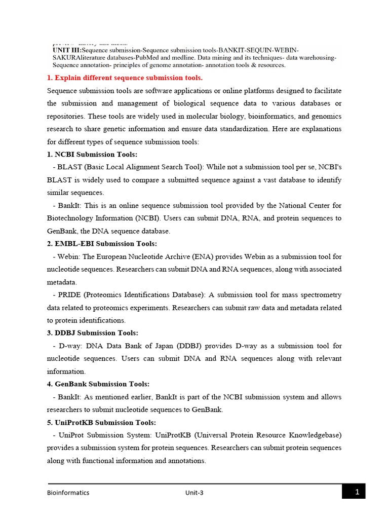 Unit-3 Bioinformatics | Download Free PDF | Pub Med | Data Warehouse