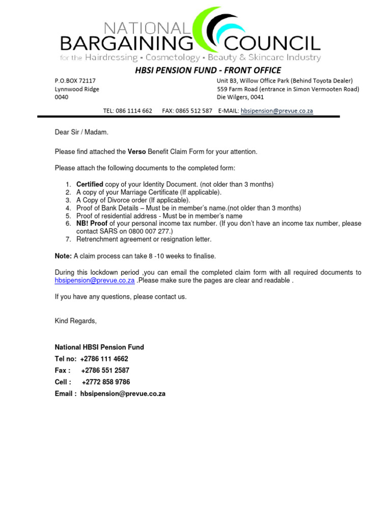HBSI Verso Benefit Claim -New - 2022 | PDF | Retirement | Privacy