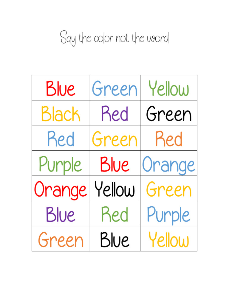 Say the Color Not the Word | PDF Say the Color Not the Word | PDF