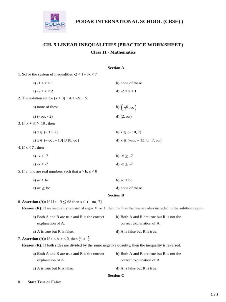 Linear Inequalities WS | PDF | Inequality (Mathematics) | Mathematical Relations