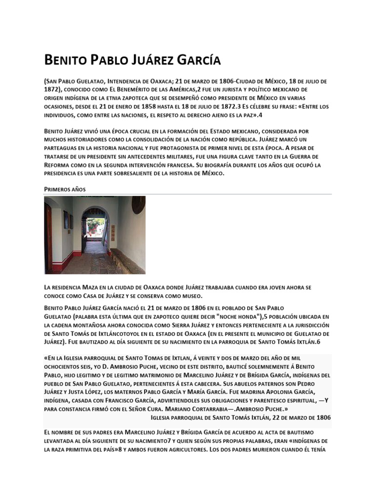 Biografía de Benito Juárez, líder mexicano | PDF | México | Gobierno
