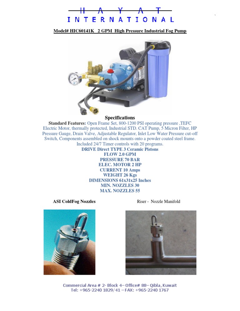 2GPM Fog Pump System Nozzle Manifold | PDF