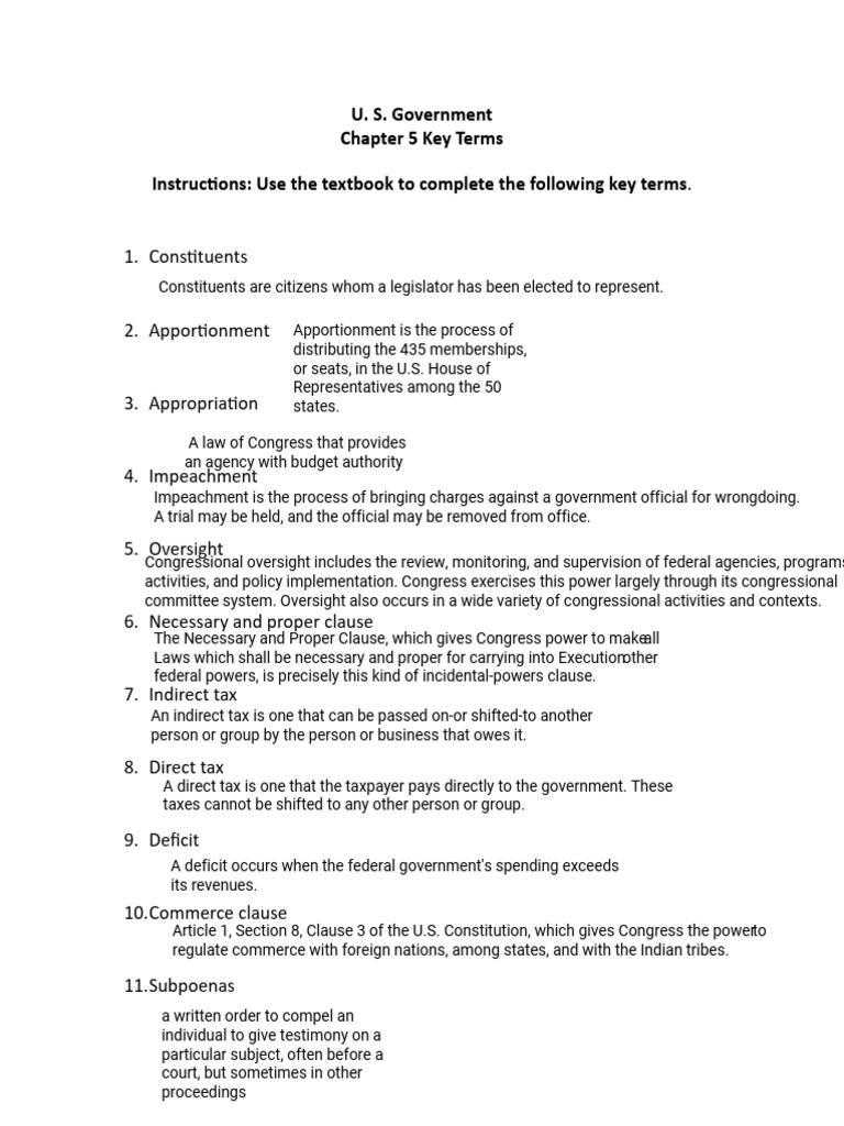 Gov Ch. 5 Key Terms-1 | PDF | United States Senate | American Government Gov Ch. 5 Key Terms-1 | PDF | United States Senate | American Government