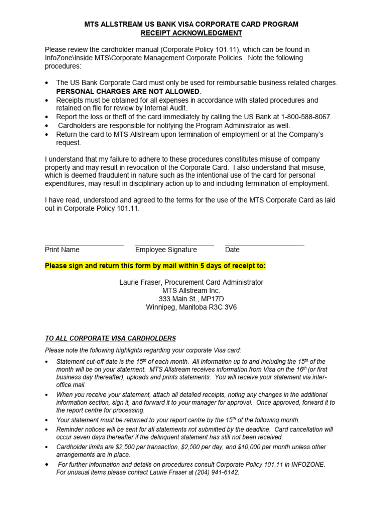 Visa Receipt Acknowledgment MTSA - 1 | PDF | Visa Inc. | Business