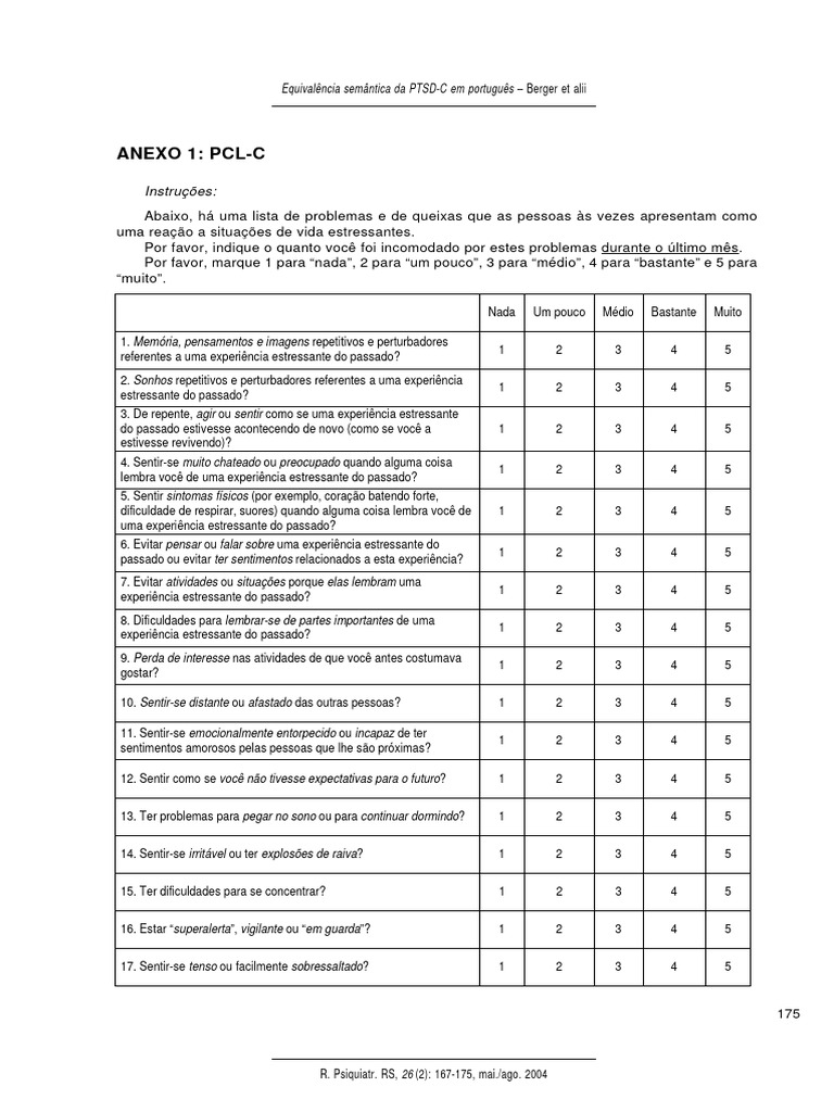 Tept - Escala | PDF | Pensamento | Psicologia