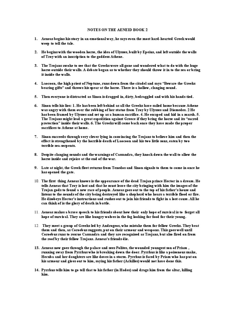 Notes On The Aeneid Book 2 | PDF | Aeneas | Iliad