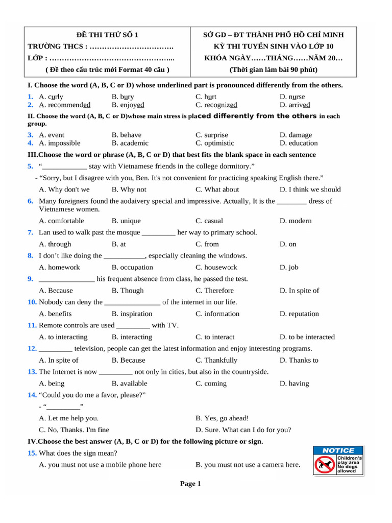ĐỀ mock test 1 | PDF