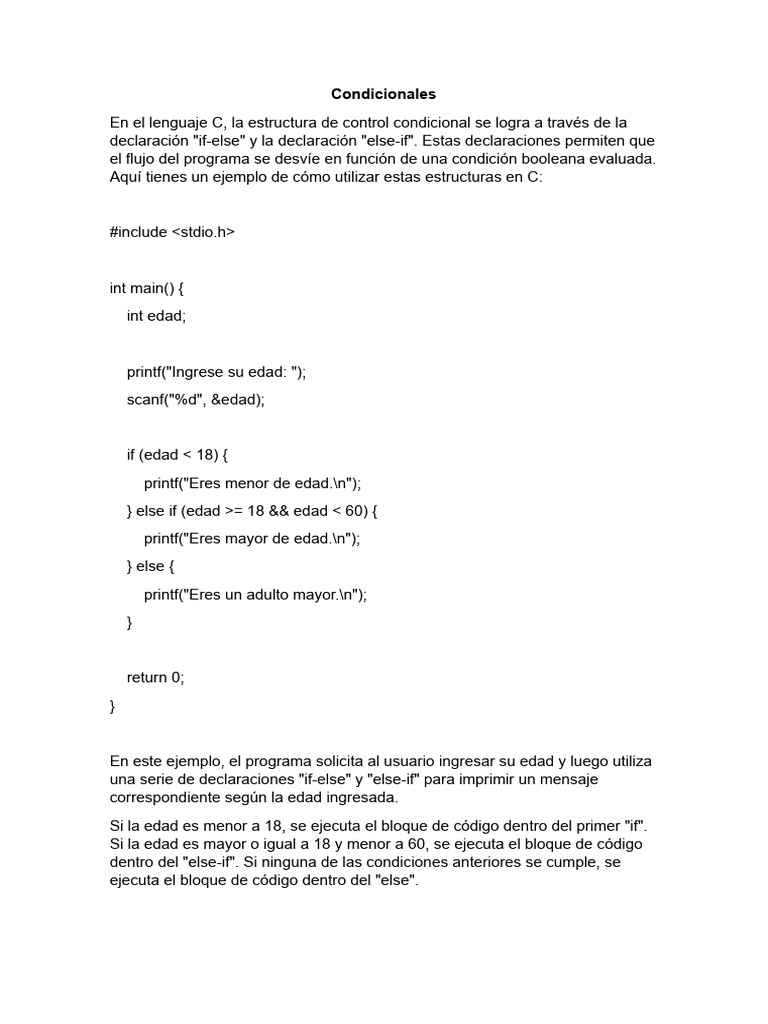 Condicionales | PDF | C (lenguaje de programación) | Paradigmas de ...