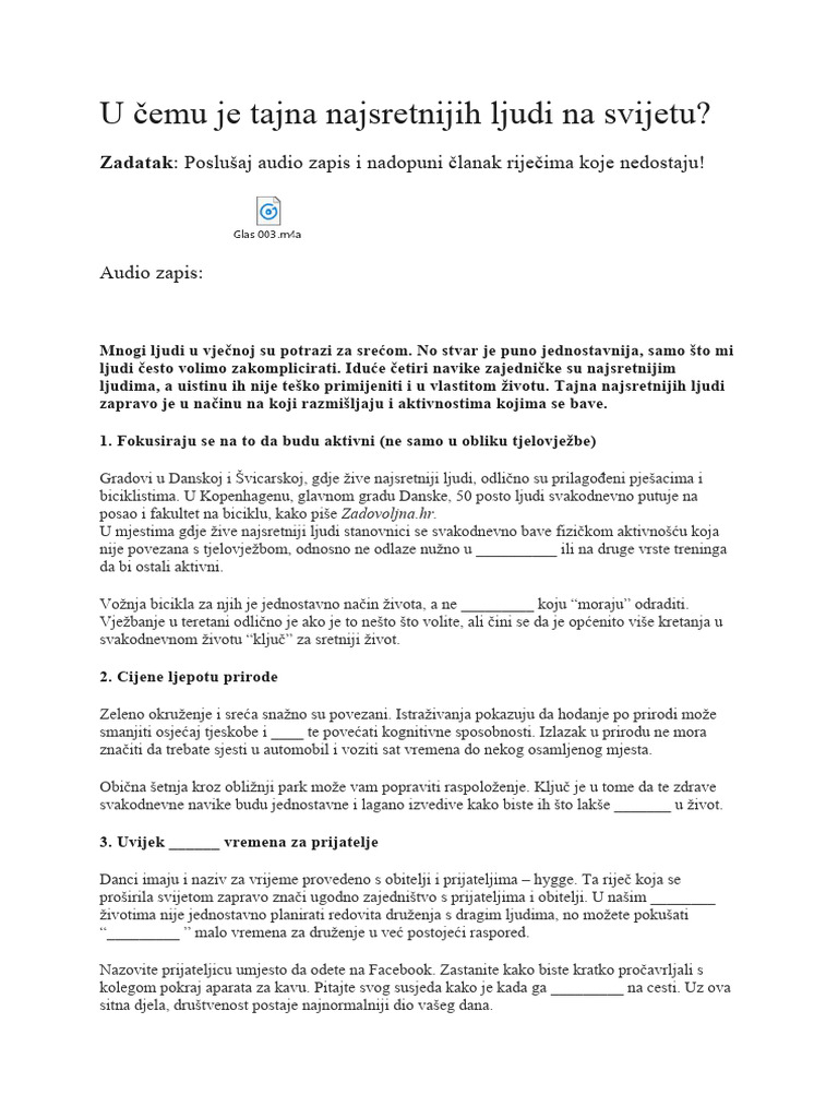 Članak S Pitanjima + Audio Zapis - U Čemu Je Tajna Najsretnijih Ljudi ...