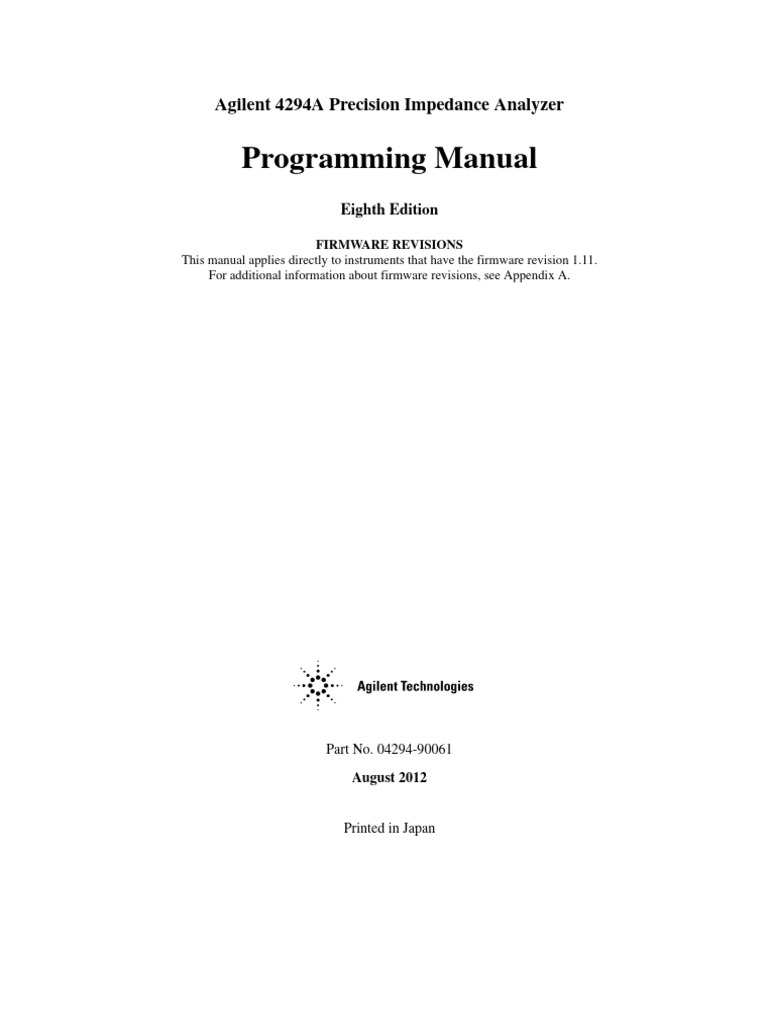 Agilent 4294A Precision Impedance Analyzer Programming Manual | PDF | Proprietary Software ...