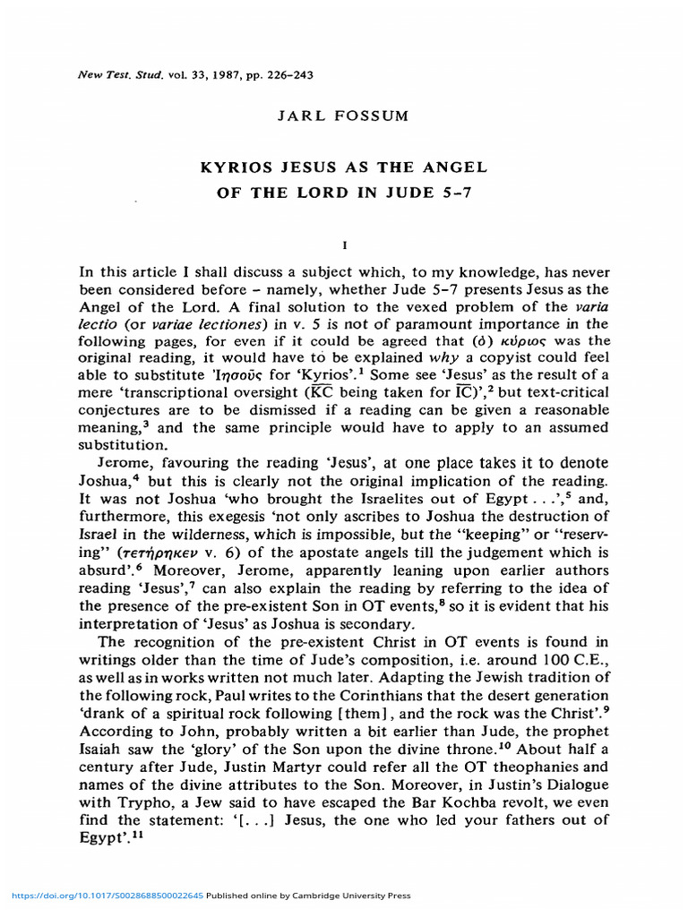 Kyrios Jesus As The Angel of The Lord in Jude 57 | PDF | Angel | Book ...